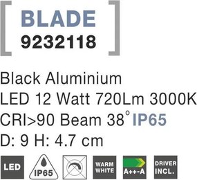 NV 9232118 Zapuštěné svítidlo BLADE černý hliník LED 12W 3000K 38st. IP65 výklopné - NOVA LUCE