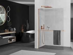 Mexen Kioto+ L, sprchová zástěna Walk-In s poličkou a věšákem 105 x 200 cm, 8mm čiré sklo, měděný matný profil, 800-105-123-65-00