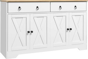 HOMCOM Úložný kabinet do kuchyně v venkovském stylu s 2 zásuvkami a 2 skříňkami s nastavitelnými policemi - rozměry 121D x 37Š x 75V cm bílý | Aosom