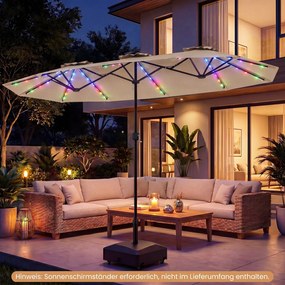 Costway Dvojitý slunečník s LED osvětlením obdélníkový – 400 × 210 cm, béžový