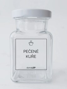 Samolepka na kořenky PEČENÉ KUŘE průhledná  5 × 5 cm základní písmo