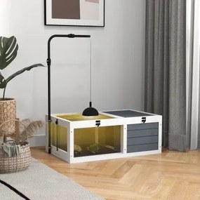 PawHut dům výběh klec pro malé zvíře, želvu se 2 oblastmi, nastavitelný držák lampy 81 x 48 x 31,5 cm, šedá