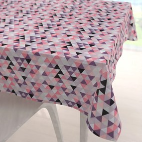 Biante Bavlněný čtvercový ubrus Sandra SA-330 Růžovo-fialovo-černé trojúhelníčky 150x150 cm
