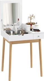 HOMCOM Toaletní Stůl s Zrcadlem Moderní Styl - 2 Zásuvky, Sklopné Zrcadlo do Ložnice, Obývacího Pokoje, 60 x 50 x 85,5 cm