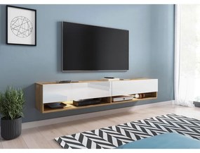 TV stolek Adenik 180, Barva: wotan / bílý lesk, Osvětlení: osvětlení LED RGB - barevné