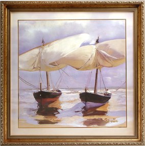Obraz na porcelánu 56,5 cm J.Sorolla Lodě na pláži Goebel