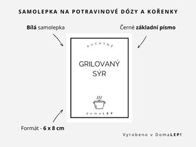 GRILOVANÝ SÝR - omyvatelná samolepka na kořenky, výběr rozměrů Ø 5 cm / 5 x 5 cm / 6 x 8 cm | DomaLEP tvar: KOLEČKO, barva: BÍLÁ - ČERNÉ písmo, velikost: Ø 5 cm - tučné písmo