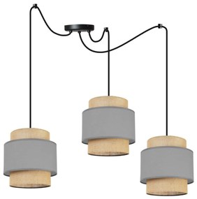 Závěsné svítidlo Boho Spider, 3x jutové/šedé textilní stínítko