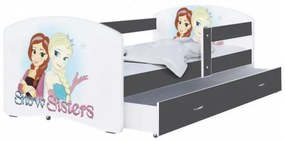 Dětská postel LUKI se šuplíkem ŠEDÁ 160x80 cm vzor PRINCEZNY