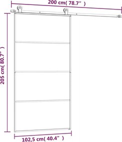 vidaXL Posuvné dveře s kováním 102,5 x 205 cm ESG sklo a hliník [3152150]