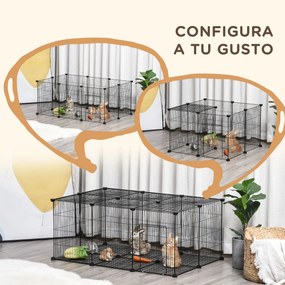 PawHut DIY Výběh pro malé zvířata s 22 síťovými panely a dveřmi pro králíky a morčata 105x70x45 cm Černý