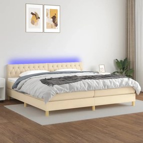 Box spring postel s matrací a LED krémová 200x200 cm textil