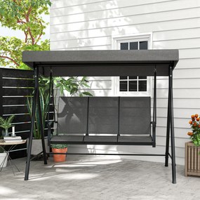 Outsunny Hollywoodská houpačka Třímístná zahradní houpačka s nastavitelnou střechou s nosností až 240 kg kov Texteline tmavě šedá 195 x 118 x 170 cm |