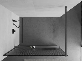Mexen Kioto+, sprchová zástěna Walk-In s poličkou a věšákem 100 x 200 cm, 8mm sklo s žebrovým vzorem, grafitový profil, 800-100-121-66-09