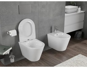 Mexen Rico, závěsná WC mísa 490x360x370 mm, Rimless Tornádo + WC sedátko z duroplastu, bílá lesklá, 30720400T
