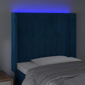 Čelo postele s LED tmavě modré 83 x 16 x 118/128 cm samet 3124320