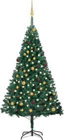 vidaXL Umělý vánoční stromek s LED a sadou koulí bílý 210 cm PVC [3077623] Barva: Zeleno-šedý