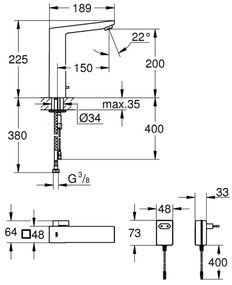 GROHE 36440000 - Infra elektronická umyvadlová baterie EUROCUBE E DN 15 chrom