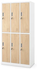 Plechová šatní skříň s 6 boxy IGOR, 900 x 1850 x 450 mm, Eco Design: bílá/ dub sonoma