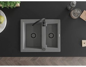 Mexen Carlos, granitový dřez 582x475x177 mm, 1,5-komorový, šedá s černým sifonem, 6518581500-71-B
