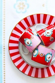 Pip Studio Love Birds Medallion hrnek 165ml, červeno-růžový (malý hrnek 165ml)