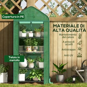 Outsunny skleník na rostliny s 4 policemi a roll-up dveřmi, malý kovový a PE skleník, 69x49x158 cm, tmavě zelený