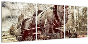 Historický obraz lokomotivy (s hodinami) (90x30 cm)