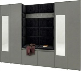 Předsíňová stěna Trinity 10 s čalouněnými panely, 280 cm, grafit/ černá