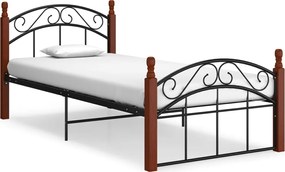vidaXL Rám postele černý kov a masivní dubové dřevo 100 x 200 cm [324926] Barva: tmavě hnědá