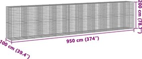 Gabionový koš s víkem 950 x 100 x 200 cm pozinkované železo 3295242