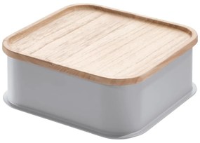 Šedý úložný box s víkem ze dřeva paulownia iDesign Eco, 21,3 x 21,3 cm