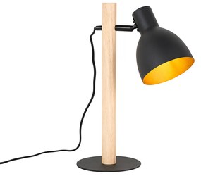Venkovská stolní lampa černá se dřevem - Flint