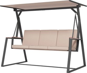 Hollywoodschaukel, 3-Sitzer Gartenschaukel, mit erstellbarem Sonnendach, wetterfest, Khaki
