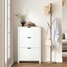 HOMCOM skříňka na boty výklopný botník 3 klapky na 18 párů bot prostorově úsporná v bílé a přírodní barvě 72 x 26 x 112 cm do předsíně a vstupních pr…