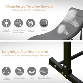 Outsunny sada 2 lehátek zahradní lehátka látková relaxační lehátka ergonomická hliníková Texteline tmavě šedá 165 x 61 x 63 cm | Aosom