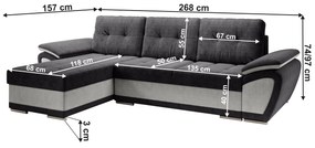 Kondela ozkládací sedací souprava, světle šedá/tmavě šedá, levá, ENIF ROH