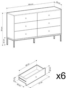 Komoda Mono II 154 cm se zásuvkami béžová/černá