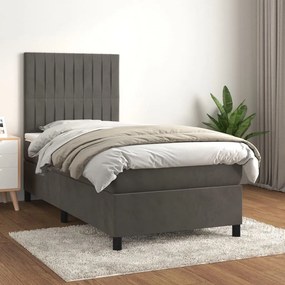 Box spring postel s matrací tmavě šedá 90x200 cm samet,  3143122