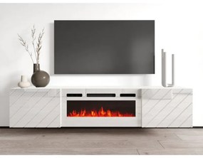 TV skříňka/stolek s krbem Pinito, Barva: bílá / bílá lesk + černý lesk