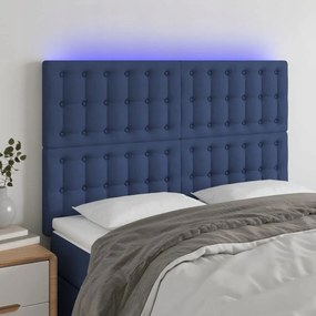 Čelo Postele S Led Tmavě Hnědé Textil Modrá 144 x 5 x 118/128 cm