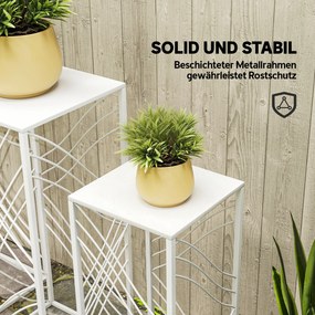 sada 3 stojanů na rostliny, výška 50/60/70 cm Stojan na květiny, stohovatelný Kovový regál na rostliny Bílý