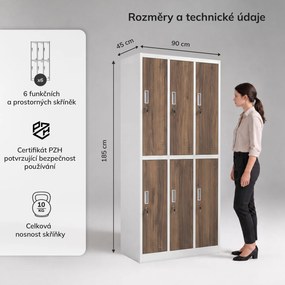 Šatní skříň BHP bílá / ořech, 6dveřová: Eco Design IGOR, 900 x 1850 x 450 mm