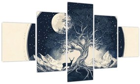 Obraz - Magický strom s jelenem I. (125x70 cm)