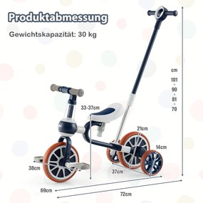 Costway Dětské kolo 4 v 1 předškolní kolo s rukojetí pro rodiče námořnická