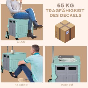 HOMCOM Nákupní vozík skládací do 80 kg přenosný s nastavitelnou teleskopickou rukojetí a víkem, přepravní vozík v zelené barvě | Aosom.de