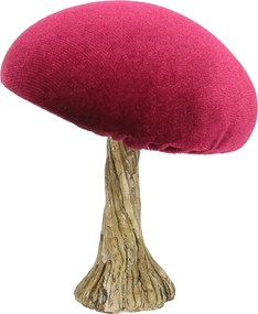 Dekorace Velvet Mushroom 10 cm ruby