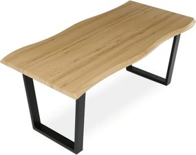 Stůl jídelní, MDF deska, kovová nohy ve tvaru U, dekor divoký dub, černý matný lak (180 x 90) cm