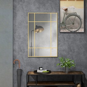 HOMCOM Obdélníkové Nástěnné Zrcadlo 90x60 cm se Zlatým Kovovým Rámem - Dekorativní Zrcadlo do Obývacího Pokoje, Ložnice a Předsíně