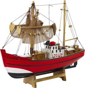 LEAN Toys Sběratelský dekorativní model rybářské lodi červený 30x26 cm
