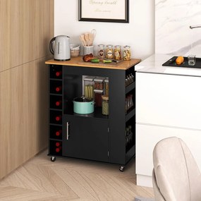 Costway Kuchyňský vozík na kolečkách s pracovní deskou a držákem na ručníky